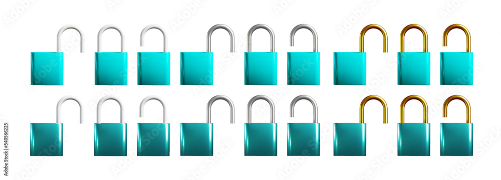 3d lock vector illustration. Realistic locked, unlocked, open, closed ...