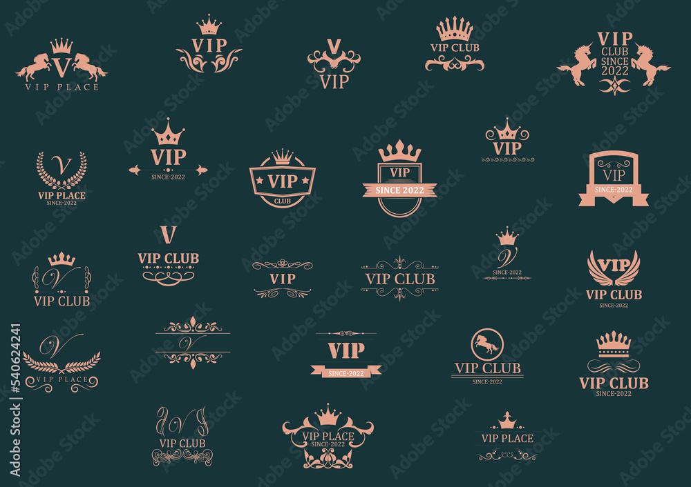 VIP Logo Set - Isolated On Dark Green Background, Vector Illustration ...