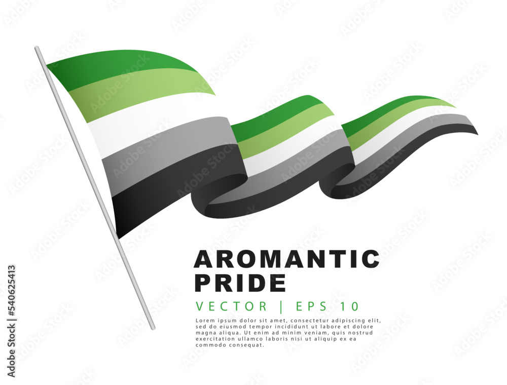 The flag of aromatic pride hangs on a flagpole and flutters in the wind ...