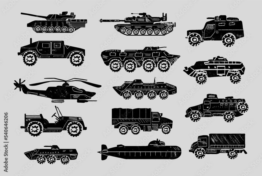 Image vectorielle Stock Military combat vehicles, transportation, and ...
