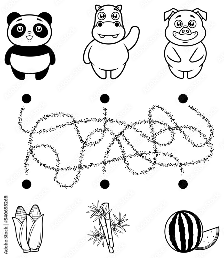 Cartoon Maze Game Education For Kids Help The Panda, Hippo And Pig Get ...