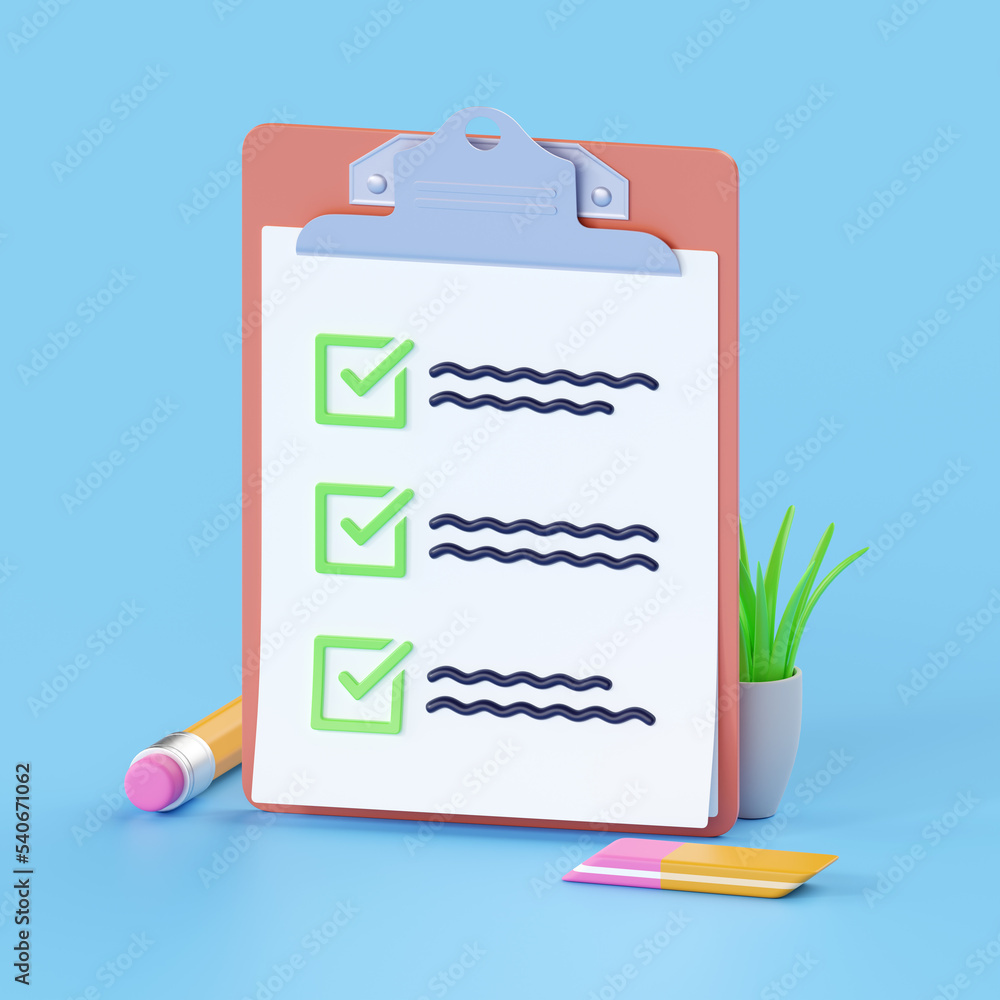 Checklist render 3d - paper clipboard, task check list icon and office ...