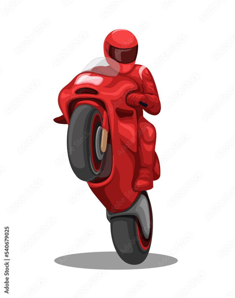Vector de Stock Motorbike rider in red team wheelie pose. racing ...
