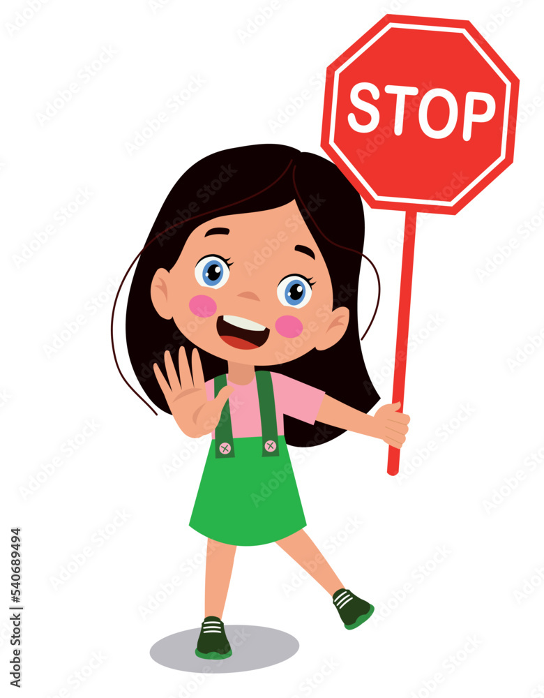 cute boy making stop gesture with traffic sign stop sign Stock Vector ...