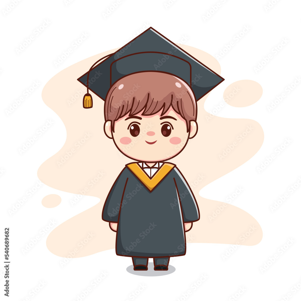 happy graduation handsome boy with cap and gown cute kawaii chibi ...