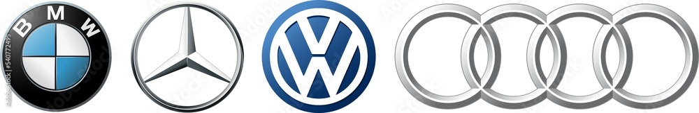 Logo of cars brand set: Volkswagen, bmw, mercedes, audi. Realistic logo ...