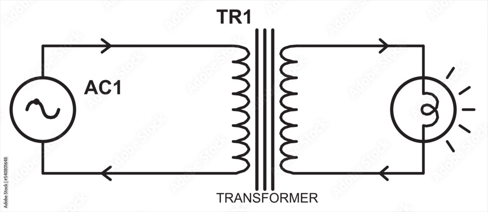 Vector Schematic Diagram Of An Electrical Circuit With Transformer Lamp And Alternating Voltage