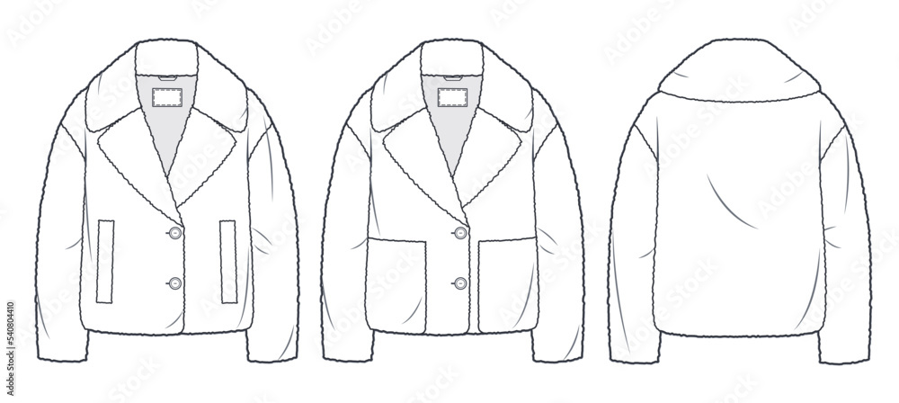 Vektor Unisex Teddy Jacket technical fashion Illustration. Cropped Fur ...