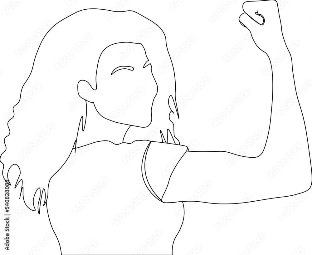 mujer mostrando el puño en líneas, mujer fuerte, empoderada Stock ...