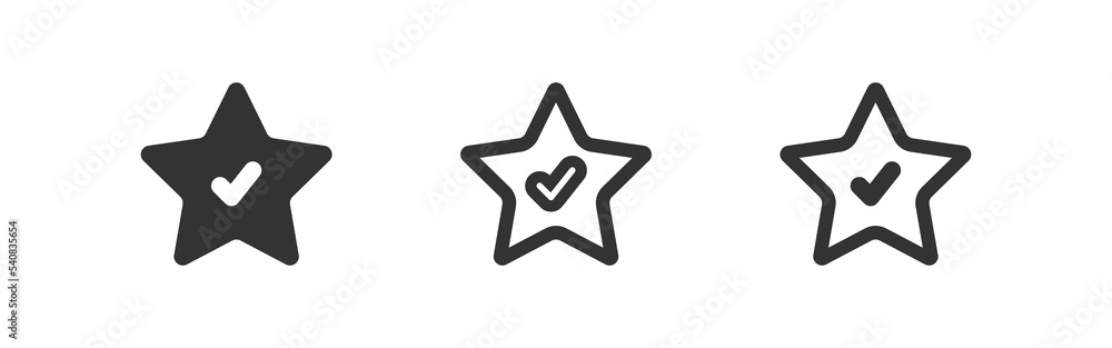 Checkmark star icon. Check mark button. Ok and yes line sign. Tick ...