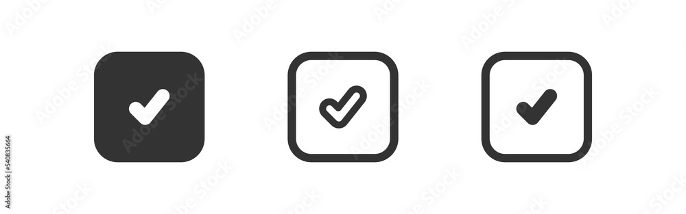Checkmark square icon. Check mark button. Ok and yes line sign. Tick ...