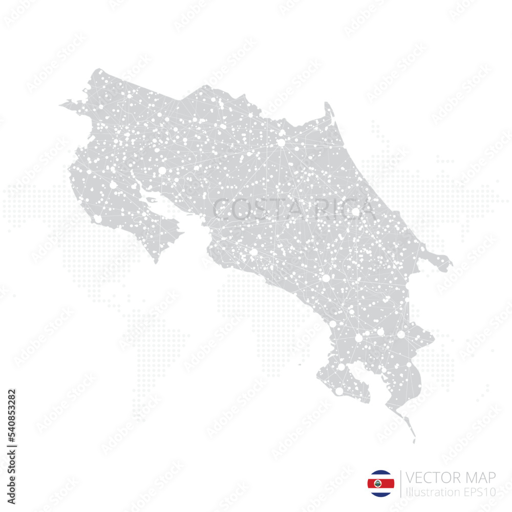 Costa Rica grey map isolated on white background with abstract mesh ...