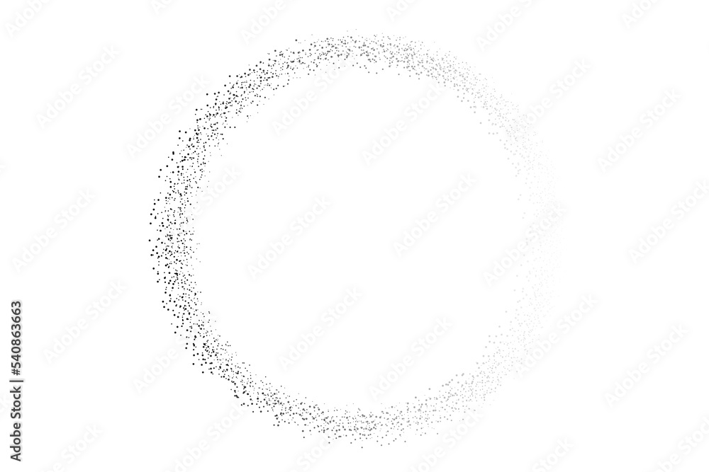 Abstract circle frame black dot particles pattern flowing isolated on ...