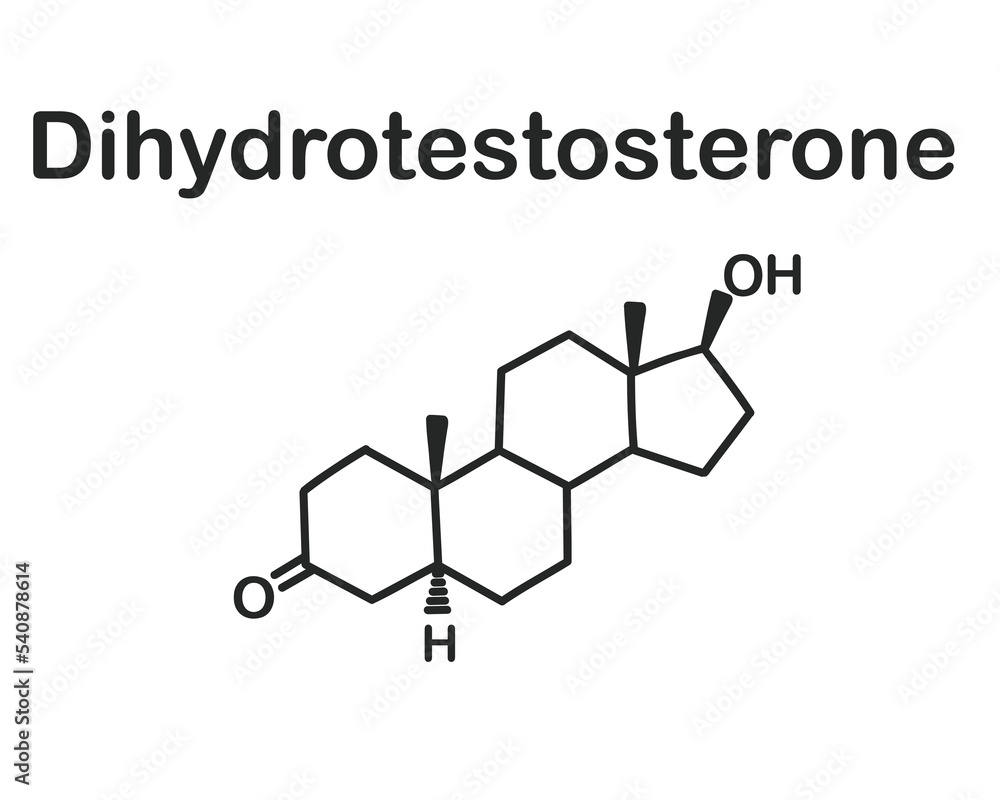 Structural chemical formula of dihydrotestosterone isolated on white ...