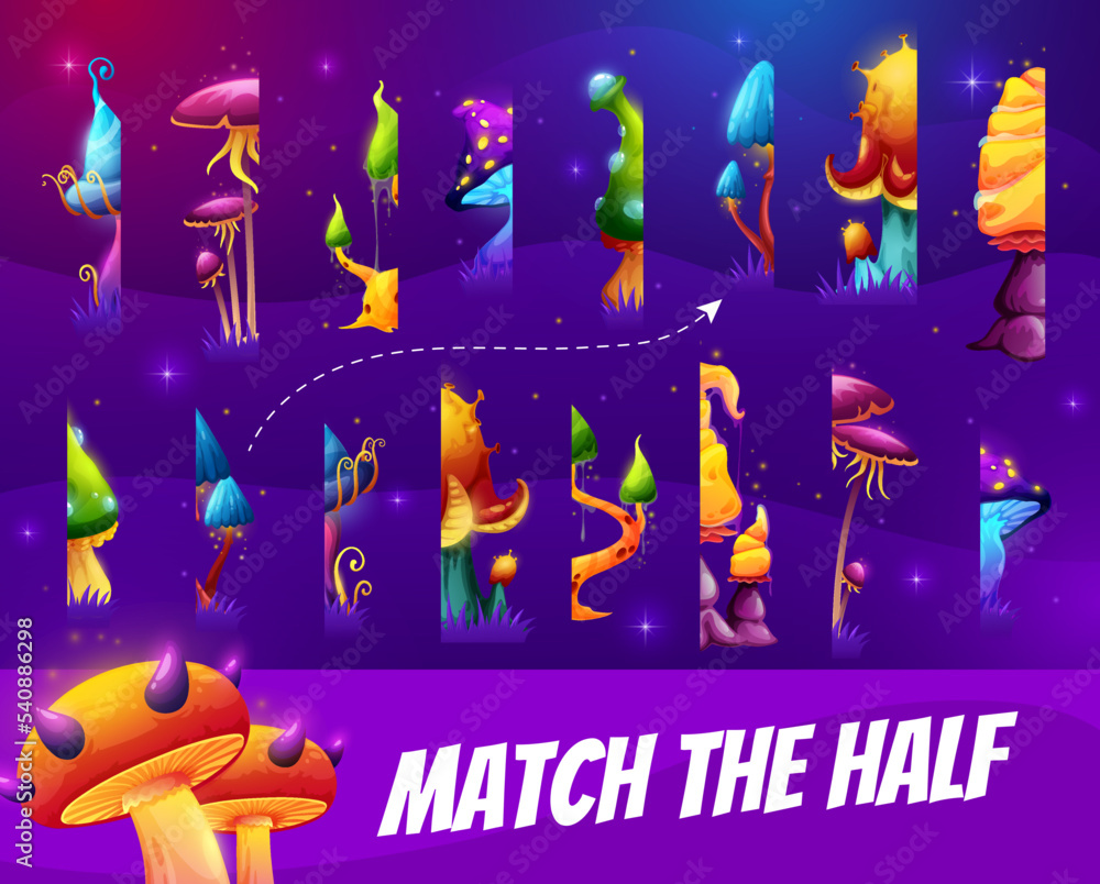 Stock-Vektorgrafik „Match the half of magic mushrooms. Kids game ...