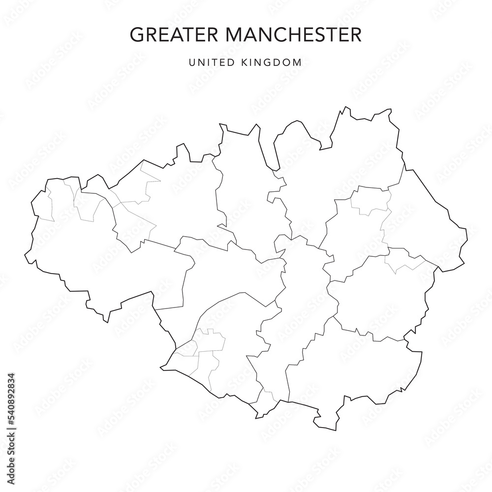 Administrative Map of Greater Manchester with County, Metropolitan ...
