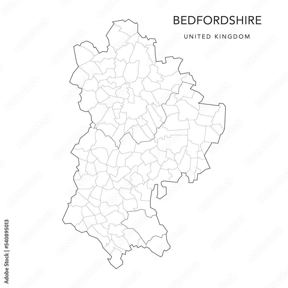 Administrative Map of Bedfordshire with County, Unitary Authorities and ...