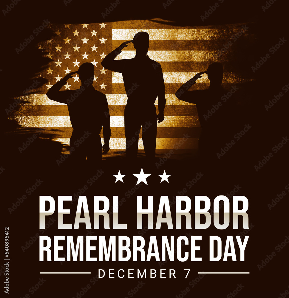 Pearl Harbor Remembrance Day Wallpaper with American Flag and Saluting Signs with typography ...