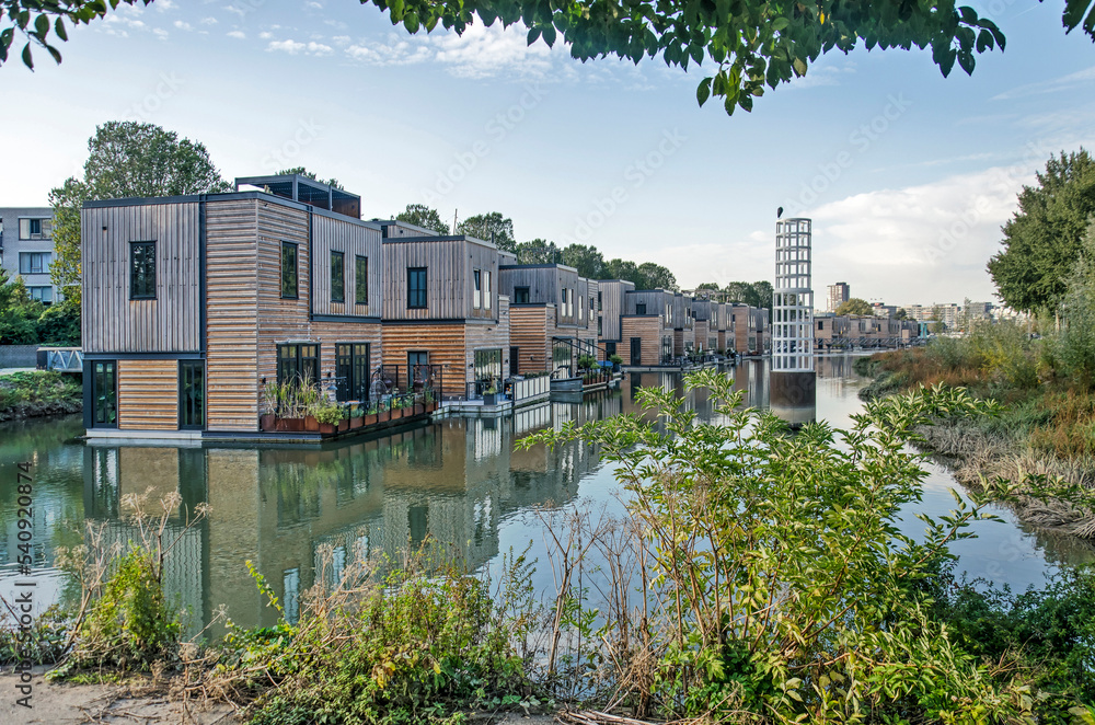 Rotterdam, The Netherlands, October 12, 2022: row of floating villas ...