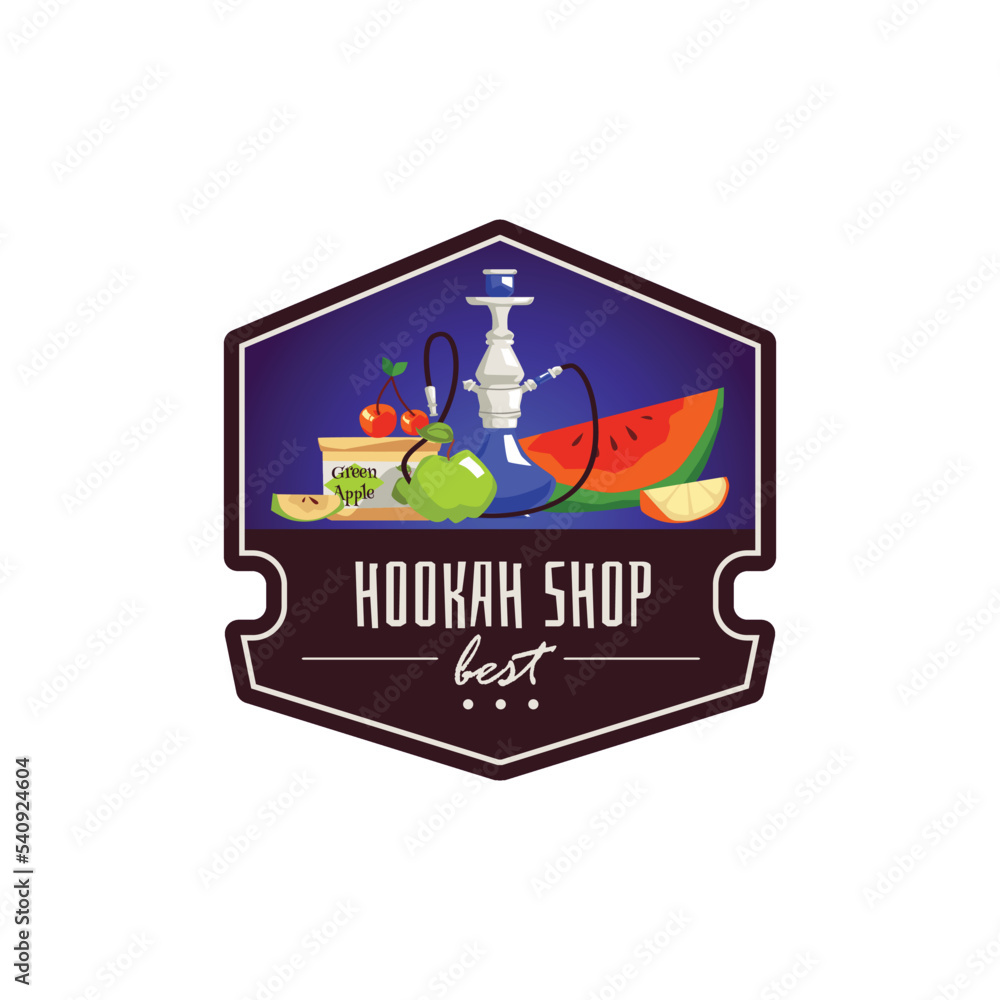 Hookah shop logo or sticker, flat vector illustration isolated on white ...
