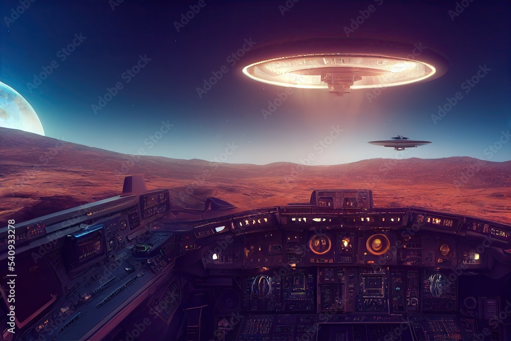Cockpit interior of a UFO spaceship, unidentified flying object from ...