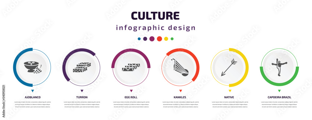 culture infographic element with icons and 6 step or option. culture ...