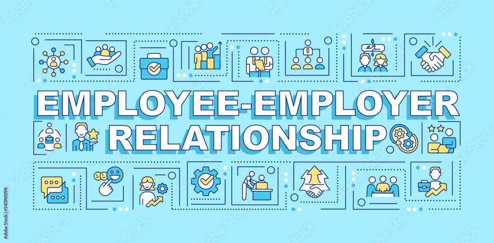 Employee employer relations word concepts turquoise banner. Workplace ...