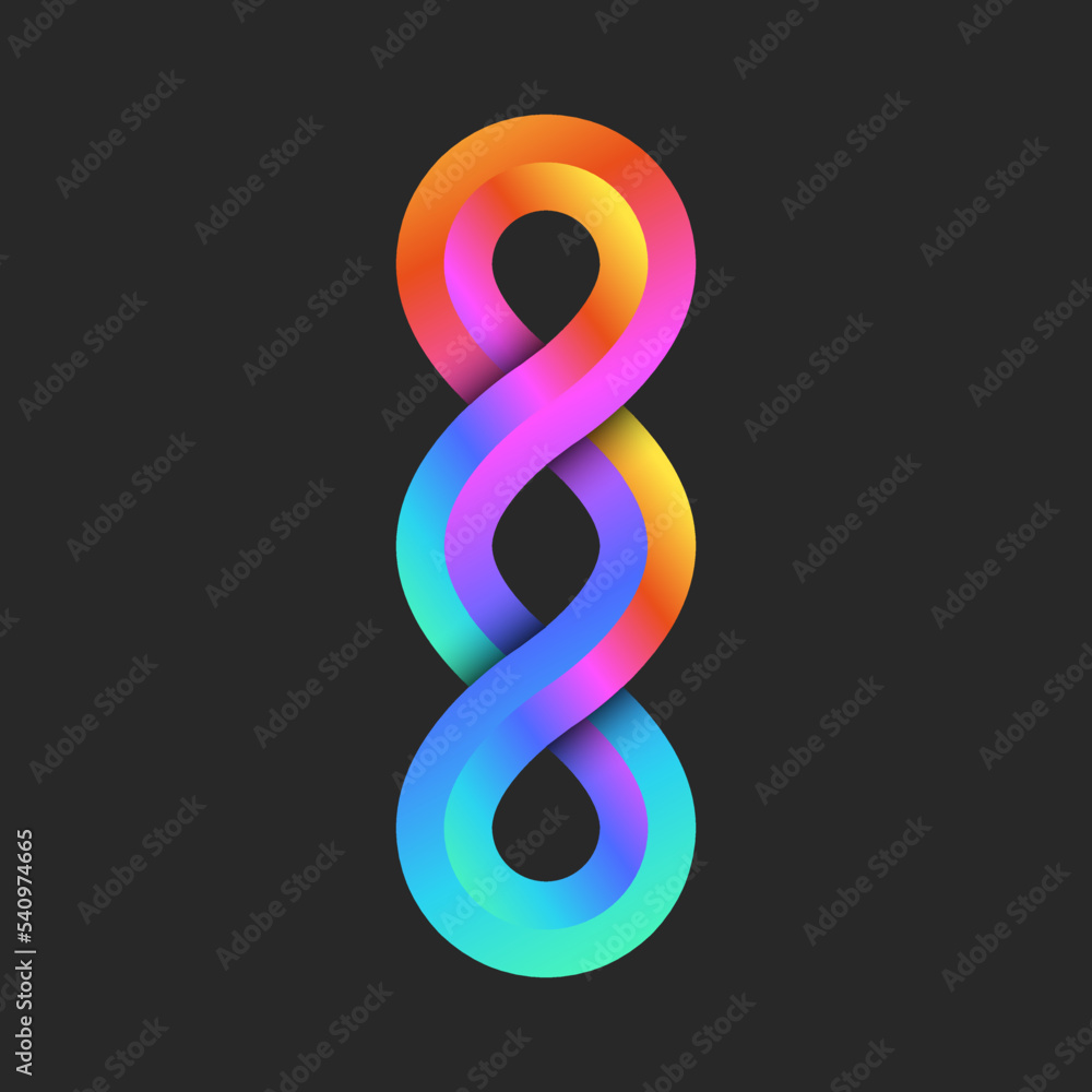 Infinity form logo 3d three loops geometric vertical chain shape, vivid ...