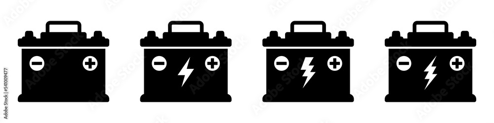 Car battery icon collection. Energy power accumulator. Automotive ...