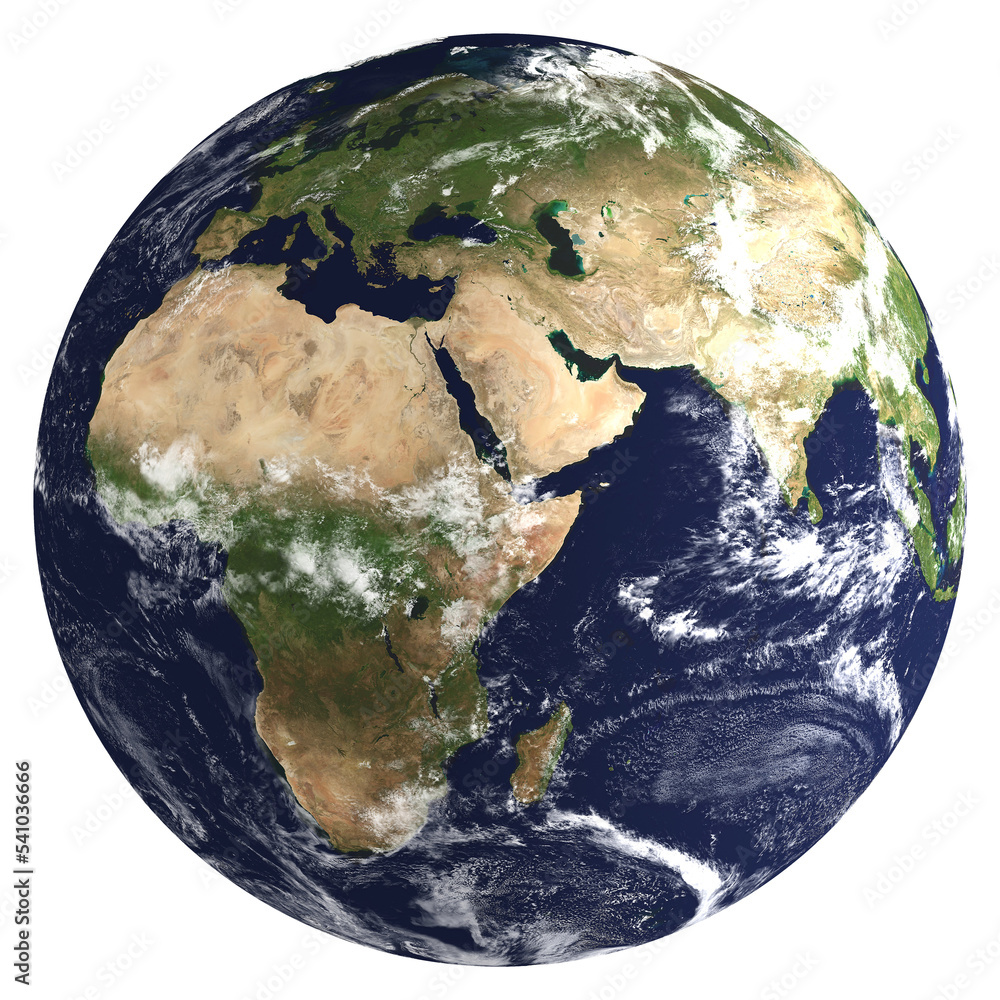 Europe, Africa, Middle East and Asia view - 3d Earth with clouds Stock ...