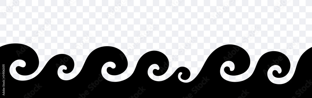Wave silhouette. Sea waves seamless border. Waves on a transparent ...