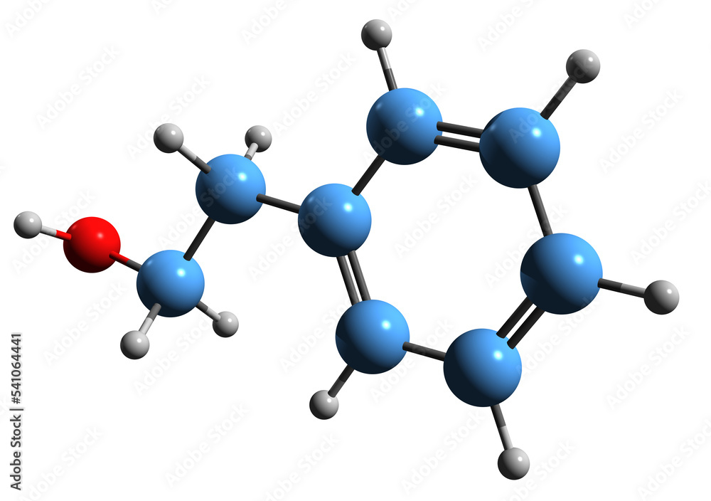 3D image of 2-phenylethanol skeletal formula - molecular chemical structure of Phenethyl alcohol ...