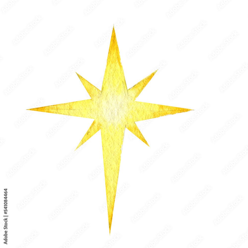 Bethlehem golden star watercolor, Christmas Star symbol illustration on ...