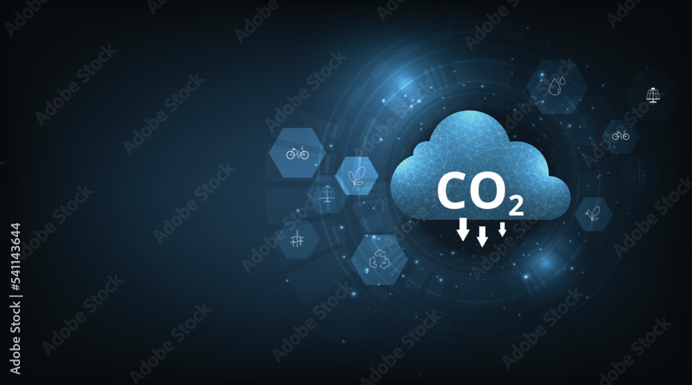Reduce CO2 emissions to limit global warming on dark blue background ...