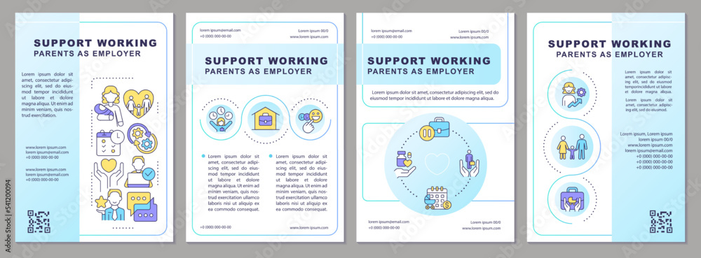 Support working parents blue brochure template. Family-friendly ...