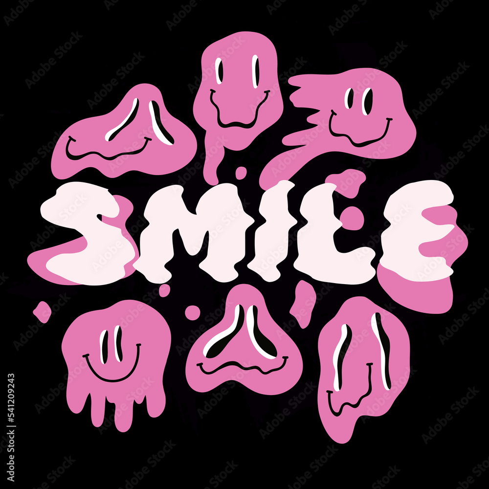 Melting faces. Smiling phrase. Pink groovy emoji, dripping melty funny ...