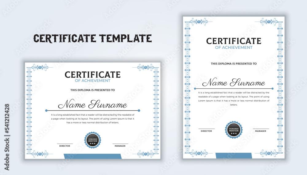 Modern diploma and award certificate design with ornament frame ...