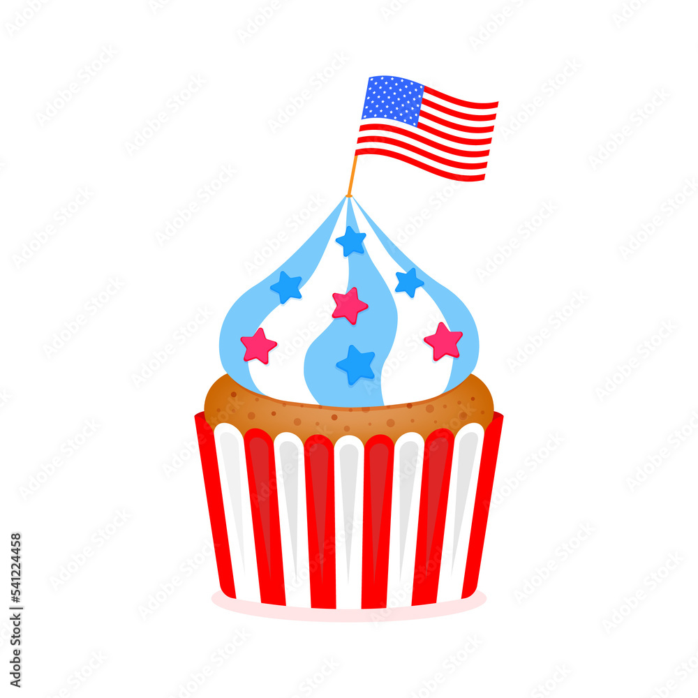 American themed cupcake. Vector illustration in cartoon flat style. PNG ...