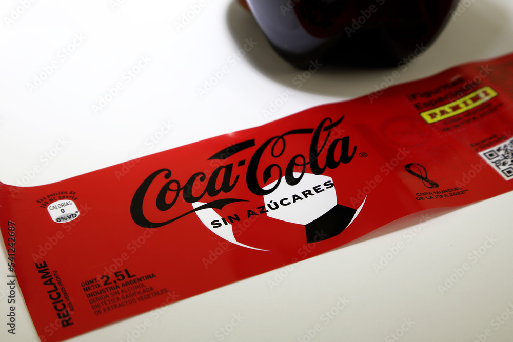 Coke. Coca Cola bottle label with the promotion of the Panini figurines ...