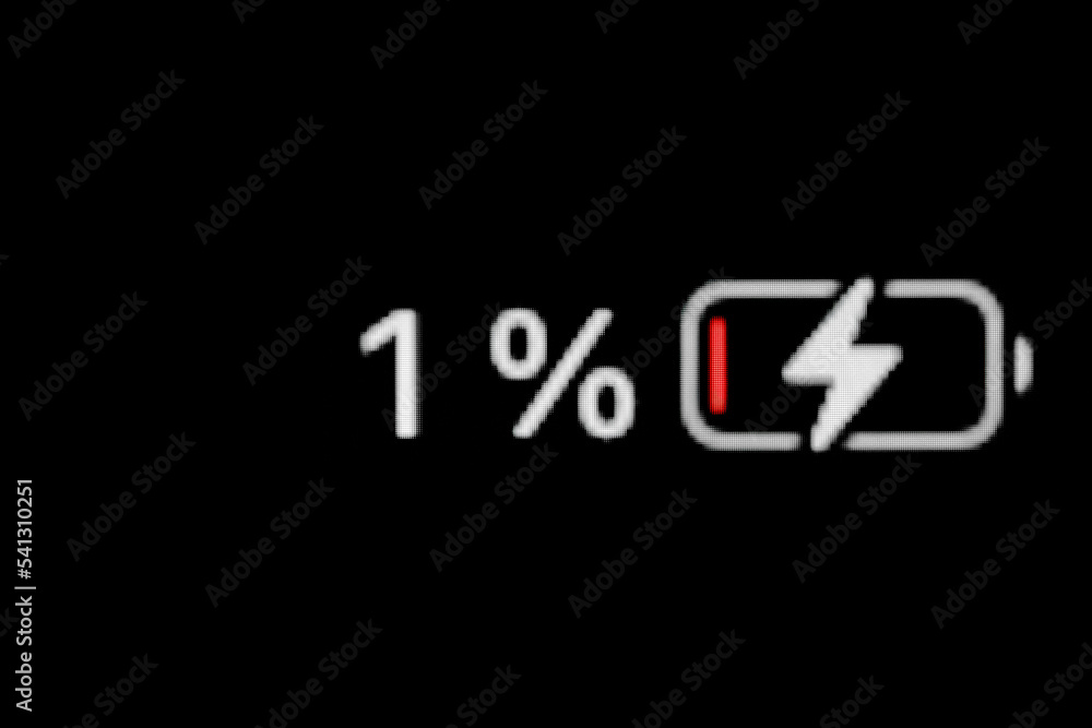Stock-Foto „Low level of smartphone charged battery level indicator - charging process - one, 1 ...
