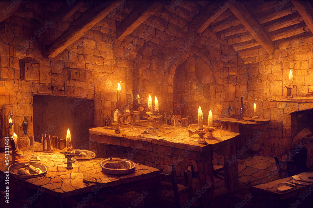 Concept art illustration of medieval tavern Stock Illustration | Adobe ...