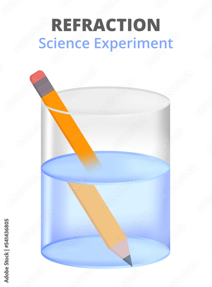 Vector illustration of refraction of light in water – pencil in a glass ...