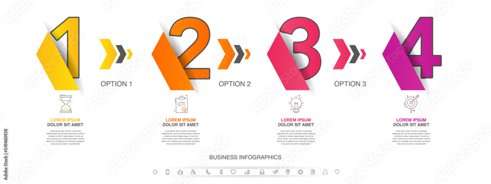 Vector timeline infographics with four steps, icons, flowchart ...