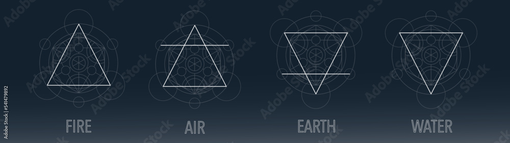 The four elements icons, line, triangle and round symbols set template ...