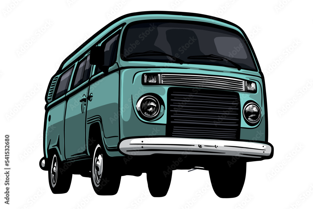 Retro minivan vector illustration - hand drawn Stock Vector | Adobe Stock