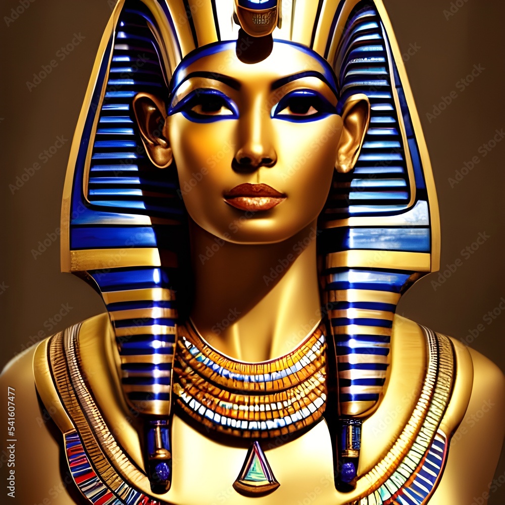 3D illustration featuring the beautiful gold bust of ancient Egyptian ...