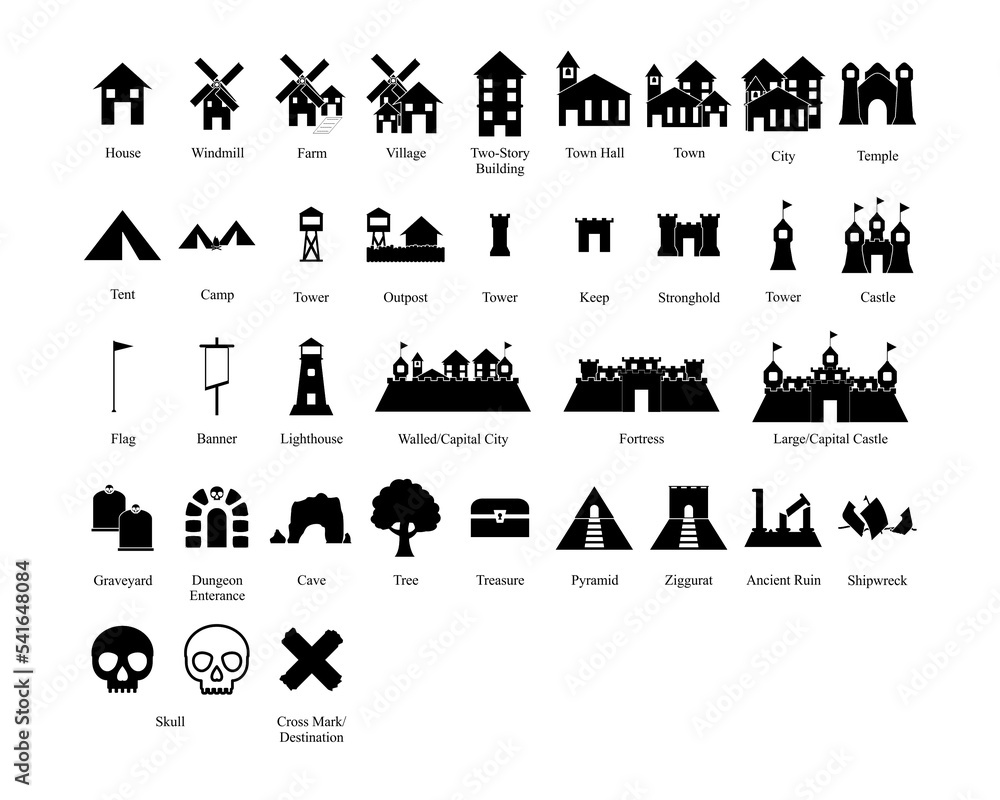 Set of medieval fantasy map legends/symbols Stock Illustration | Adobe ...