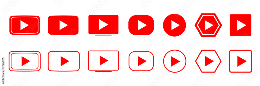 YouTube logo set . YouTube icons and buttons set .Video player vector ...