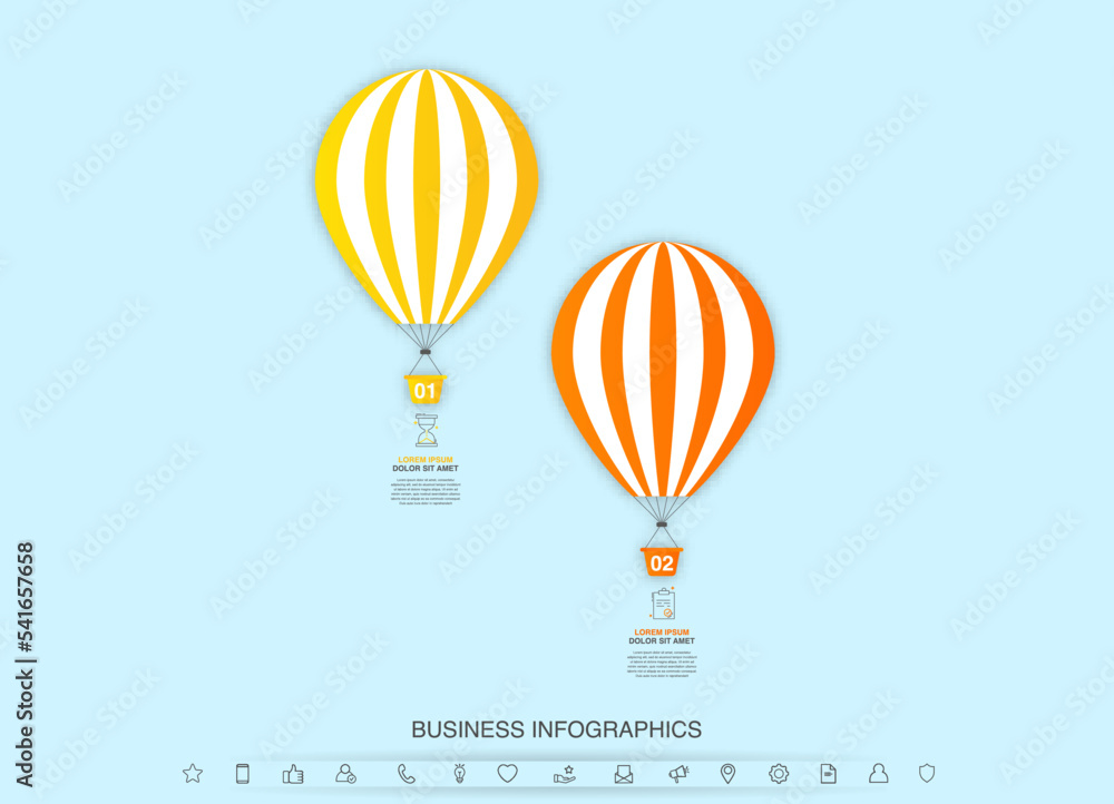 Vector hot air balloon infographic. Business 3D modern infographics ...