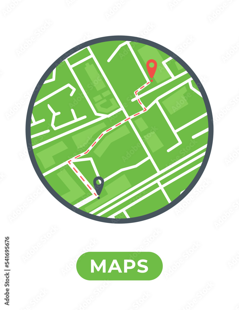 Vector illustration of maps. The route to the right place. Delivery at ...